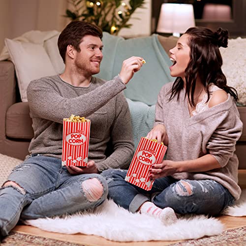 Popcorn Bags Paper Bags Grease Resistant Popcorn Container Single Serving 2 oz Paper Sleeves Red/white Leak Proof Flat Bottom for Movie Theme Party Supplies Retro Carnivals Fundraisers (300 Pcs)