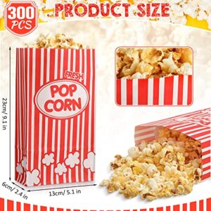 Popcorn Bags Paper Bags Grease Resistant Popcorn Container Single Serving 2 oz Paper Sleeves Red/white Leak Proof Flat Bottom for Movie Theme Party Supplies Retro Carnivals Fundraisers (300 Pcs)