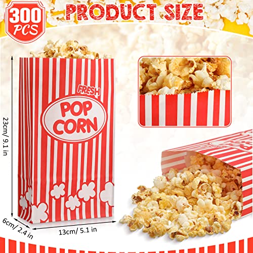 Popcorn Bags Paper Bags Grease Resistant Popcorn Container Single Serving 2 oz Paper Sleeves Red/white Leak Proof Flat Bottom for Movie Theme Party Supplies Retro Carnivals Fundraisers (300 Pcs)