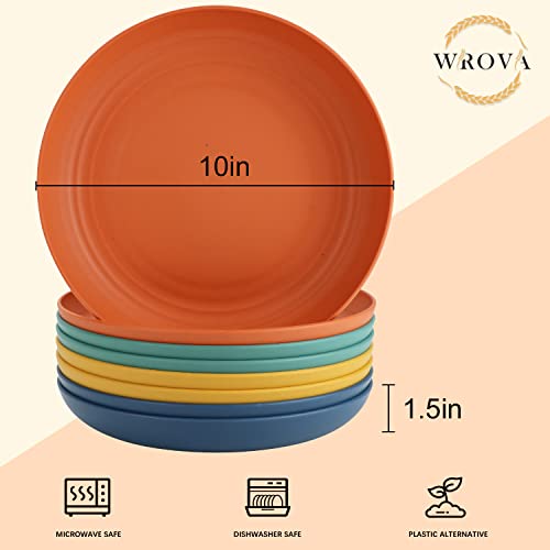 Wrova Wheat Straw Plates - 10 Inch Unbreakable Dinner Plates Set of 8 - Dishwasher & Microwave Safe Plastic Plates Reusable - Lightweight Plates for kitchen,camping (Colorful Series)