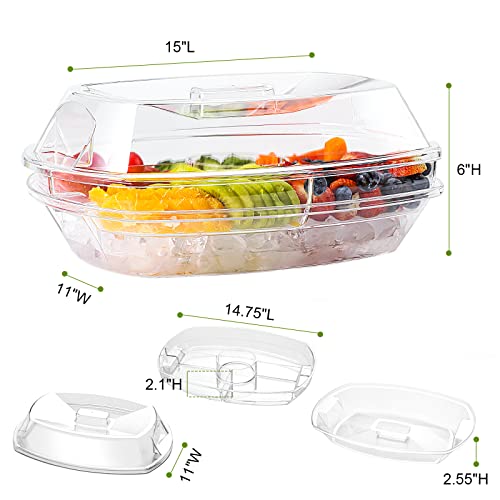 IVYHOME Fruit Ice Serving Tray, Chilled Veggie Tray, Shrimp Cocktail Serving Dish, Appetizer Serving Platter for Parties, with Lid and 4 Compartments