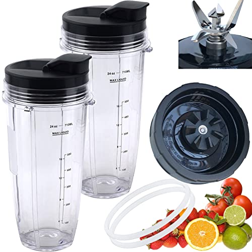 [ New Model] Replacement blender Blade and 24oz cups Accessories, Only Compatible with Nutri Ninja Foodi Power Blender SS150,SS151,SS300, SS350,SS351, SS351TGT, CO351B, SS100, SS101, SS101C, CO101B