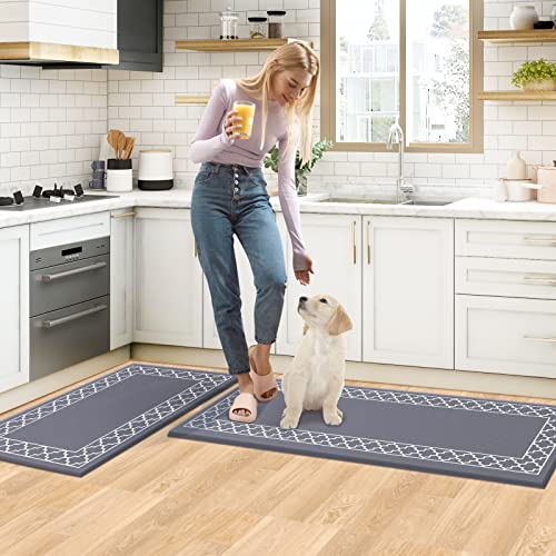 LuxStep Kitchen Mat [2 PCS] Anti-Fatigue Kitchen Rug,Non Slip Kitchen Rugs and Mats Waterproof Memory Foam Kitchen Rug, Standing Desk Mat Floor Mats for House,Sink,Office,Kitchen Grey