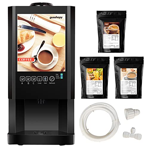 gusohapy 3 Flavors Commercial Instant Coffee Milk Tea Machine Commercial Beverage Dispenser Self Cleaning, Free 3 Bags Of Instant Powder