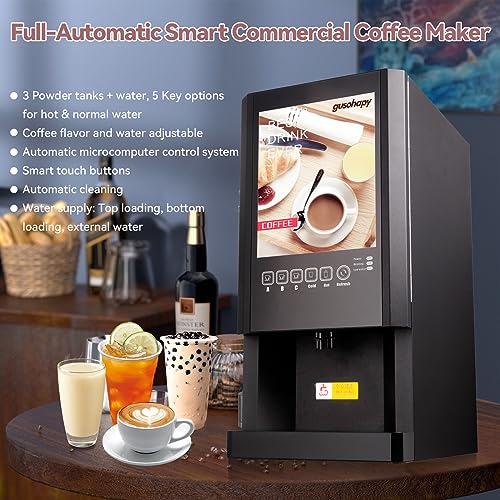 gusohapy 3 Flavors Commercial Instant Coffee Milk Tea Machine Commercial Beverage Dispenser Self Cleaning, Free 3 Bags Of Instant Powder