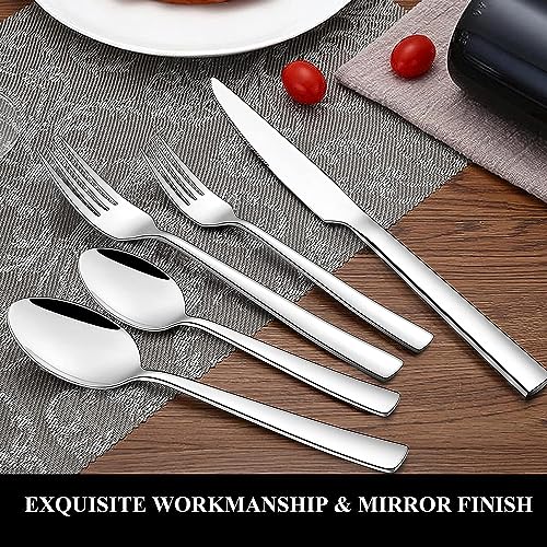 60-Piece Silverware Set, Stainless Steel Flatware Set for 12, Food-Grade Tableware Cutlery Set, Utensil Sets for Home Restaurant, Mirror Finish, Dishwasher Safe