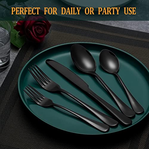 20 Pcs Black Silverware Set, Stainless Steel Flatware Set for 4, Food-Grade Cutlery Set, Mirror Polished Tableware Eating Utensils Set for Home Kitchen, Include Knife Fork Spoon Set, Dishwasher Safe