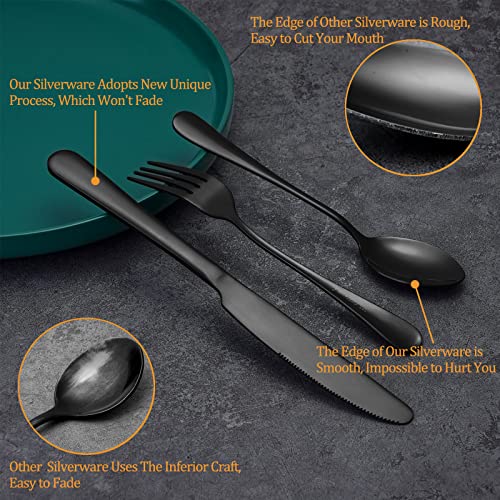 20 Pcs Black Silverware Set, Stainless Steel Flatware Set for 4, Food-Grade Cutlery Set, Mirror Polished Tableware Eating Utensils Set for Home Kitchen, Include Knife Fork Spoon Set, Dishwasher Safe