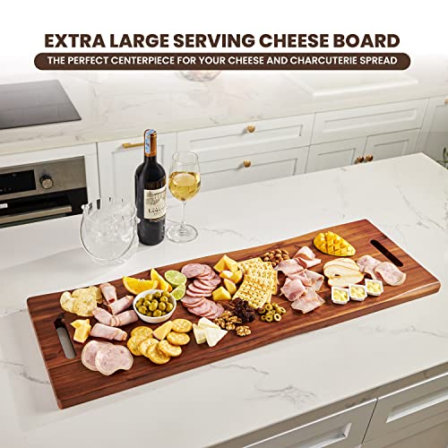 Tidita 36" Large Charcuterie Board with handles - Extra Long Wooden Serving Cheese Boards - Serving Platter for Meat, Party Appetizers, Outdoor & Fruits Display (Acacia Wood)