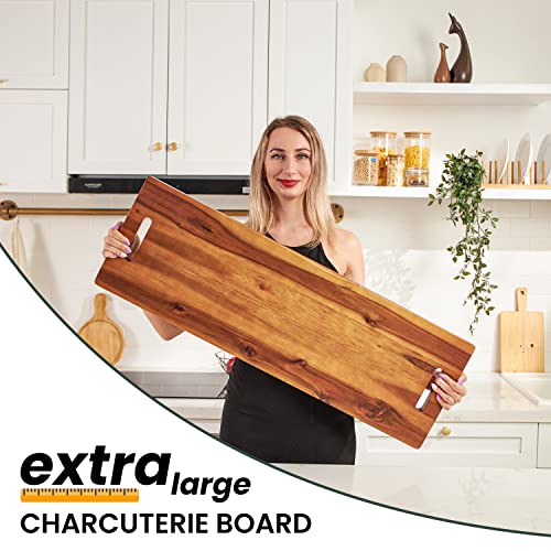 Tidita 36" Large Charcuterie Board with handles - Extra Long Wooden Serving Cheese Boards - Serving Platter for Meat, Party Appetizers, Outdoor & Fruits Display (Acacia Wood)