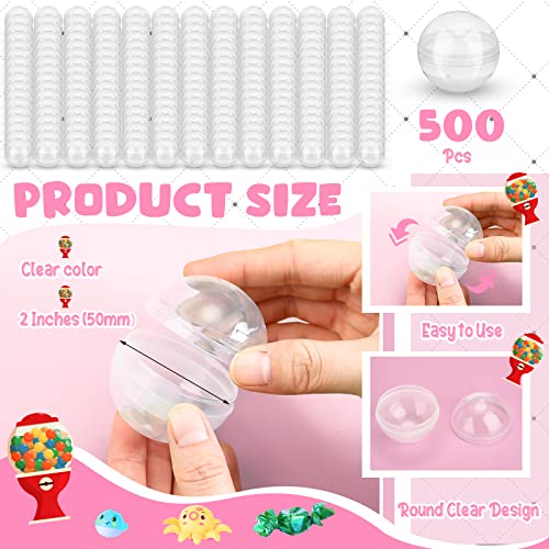 Honoson 500 Pcs Vending Machine Capsules Empty 2'' Round Capsules Gumball Machine Capsules Small Balls Mini Plastic Prize Containers for Kids Toy Candy Party Favor Themed Gift (Clear)