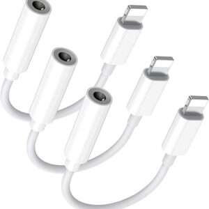 3 Pack Lightning to 3.5 mm Headphone Jack Adapter, [Apple MFi Certified] iPhone 3.5mm Headphones/Earphones Jack Aux Audio Dongle Adapter Compatible for iPhone 14 13 12 11 XS XR X 8 7 Support All iOS