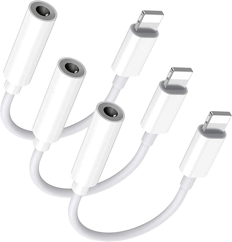 3 Pack Lightning to 3.5 mm Headphone Jack Adapter, [Apple MFi Certified] iPhone 3.5mm Headphones/Earphones Jack Aux Audio Dongle Adapter Compatible for iPhone 14 13 12 11 XS XR X 8 7 Support All iOS