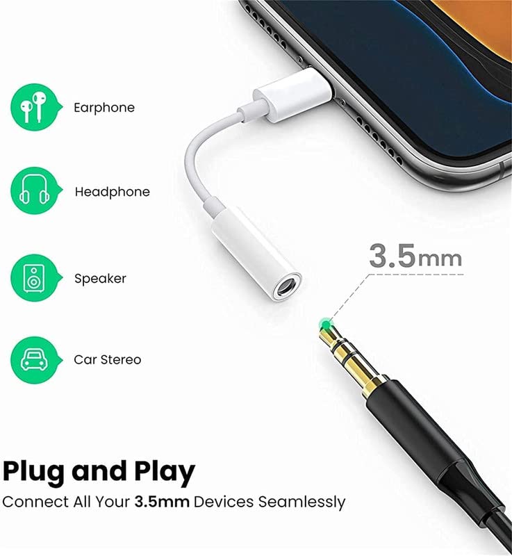 3 Pack Lightning to 3.5 mm Headphone Jack Adapter, [Apple MFi Certified] iPhone 3.5mm Headphones/Earphones Jack Aux Audio Dongle Adapter Compatible for iPhone 14 13 12 11 XS XR X 8 7 Support All iOS