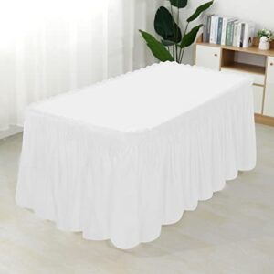 4 Pack Table Skirt 29 in x 14 ft Tablecloth Disposable Table Cover Reusable Stain Proof Plastic Table Skirts for Rectangle or Round Tables for Party, Wedding, Reception, Birthday (White)