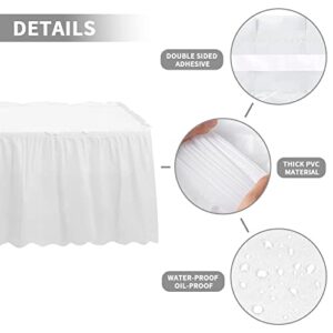 4 Pack Table Skirt 29 in x 14 ft Tablecloth Disposable Table Cover Reusable Stain Proof Plastic Table Skirts for Rectangle or Round Tables for Party, Wedding, Reception, Birthday (White)