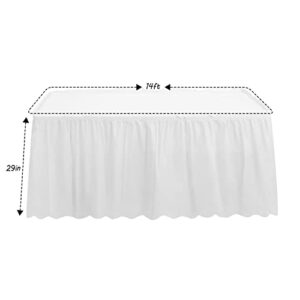 4 Pack Table Skirt 29 in x 14 ft Tablecloth Disposable Table Cover Reusable Stain Proof Plastic Table Skirts for Rectangle or Round Tables for Party, Wedding, Reception, Birthday (White)