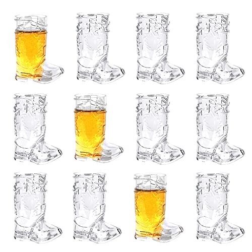 YAXINRUI Cowboy Boot Shot Glasses - 12 Pcs 1 Oz Mini Plastic Cowboy Shot Glasses Boot Cups for Cowboy Theme Parties Decorations, Bachelorette Party Supplies, Wedding and Birthday Decorations