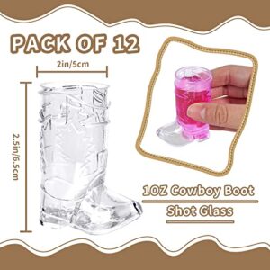 YAXINRUI Cowboy Boot Shot Glasses - 12 Pcs 1 Oz Mini Plastic Cowboy Shot Glasses Boot Cups for Cowboy Theme Parties Decorations, Bachelorette Party Supplies, Wedding and Birthday Decorations