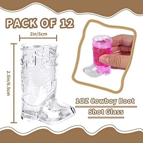 YAXINRUI Cowboy Boot Shot Glasses - 12 Pcs 1 Oz Mini Plastic Cowboy Shot Glasses Boot Cups for Cowboy Theme Parties Decorations, Bachelorette Party Supplies, Wedding and Birthday Decorations