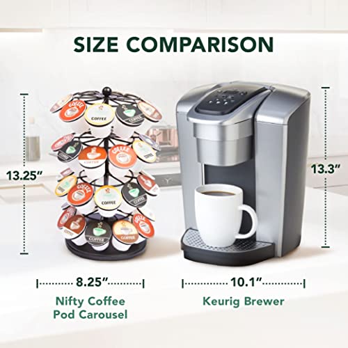 Nifty K Cup Holder – Compatible with K-Cups, KD Coffee Pod Carousel | 40 K Cup Holder, Spins 360-Degrees, Lazy Susan Platform, Modern Black Design, Home or Office Kitchen Counter Organizer