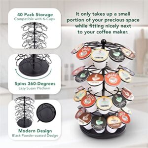 Nifty K Cup Holder – Compatible with K-Cups, KD Coffee Pod Carousel | 40 K Cup Holder, Spins 360-Degrees, Lazy Susan Platform, Modern Black Design, Home or Office Kitchen Counter Organizer