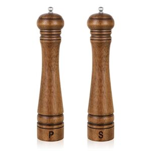 pack of 2 wood pepper grinder set, 10 inch salt mill and pepper grinder set, pepper mill, salt shakers with adjustable ceramic rotor - oak wood pepper grinder and salt mill for your kitchen