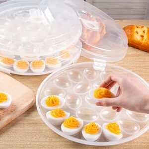 HAKSEN 3PCS Deviled Egg Containers with Lid, Clear Deviled Egg Platter Egg Carrier Egg Holder Deviled Egg Keeper Easter Thanksgiving Party Home Kitchen Supplies