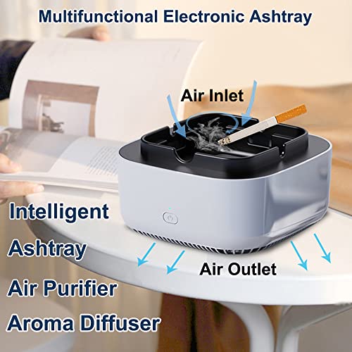 BAORSAPY 2-in-1 Multifunctional Smokeless Ashtray Air Purifier USB Rechargeable Ashtray Home Ashtrays Portable Ash Tray for Home Indoor Office (Grey)