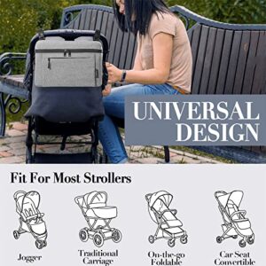 CitisKins Universal Baby Stroller Organizer Large Space with Insulated Cup Holder Detachable Diaper Bag Adjustable Shoulder Strap Fits All Strollers (grey)