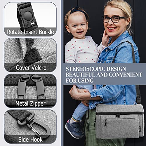 CitisKins Universal Baby Stroller Organizer Large Space with Insulated Cup Holder Detachable Diaper Bag Adjustable Shoulder Strap Fits All Strollers (grey)