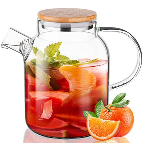 PARACITY Glass Pitcher 61 oz/ 1.8 L, Water Pitcher with Lid and Filter, Iced Tea Pitcher with Large Spout, Easy to Clean High Borosilicate Glass Pitcher for Lemonade, Juice, Drinks, Hot/Cold Water