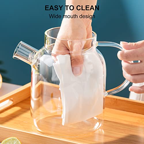 PARACITY Glass Pitcher 61 oz/ 1.8 L, Water Pitcher with Lid and Filter, Iced Tea Pitcher with Large Spout, Easy to Clean High Borosilicate Glass Pitcher for Lemonade, Juice, Drinks, Hot/Cold Water