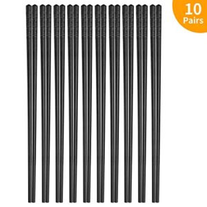 kirecoo 10 pairs fiberglass chopsticks reusable, non-slip chopsticks, japanese style chopstick, black chop sticks pack reusable dishwasher safe, 9 1/2 inches