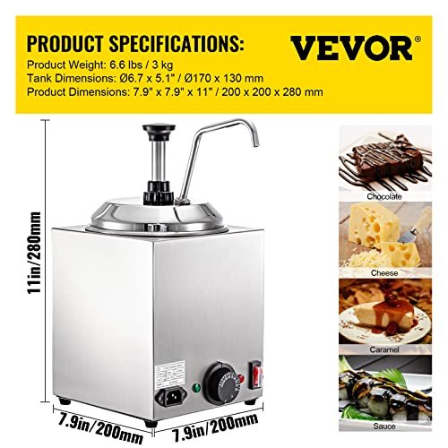 VEVOR Hot Cheese Pump, 2.6Qt Nacho Cheese Warmer with Pump, Stainless Steel Hot Fudge Warmer, 650W Hot Cheese Dispenser for Hot Fudge Cheese Caramel