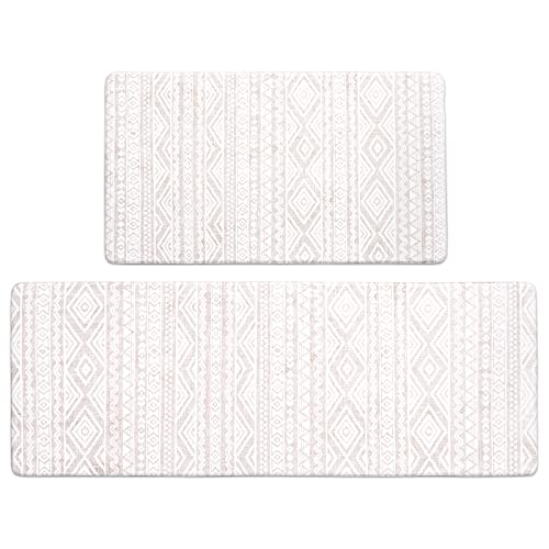 FRESHMINT Anti Fatigue Kitchen Mats for Floor 2 Piece Set, Waterproof & Non-Skid Boho Kitchen Rugs, Cushioned Kitchen Mat for Standing Washable Comfort Desk Kitchen Runners, 17x30+17x47