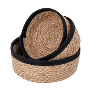 round small basket set，basket for organizing, wicker storage basket，cotton rope woven baskets for bathroom organization，woven round baskets for wall decoration，natural water gourd basket for farmhouse decoration， set of 3 black