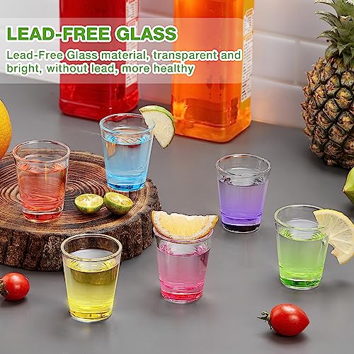 Qipecedm 6 Pack Heavy Base Shot Glasses Set, 1.6 oz Colorful Shot Glasses Bulk, Clear Shot Glass, Tequila Cups Small Glass, Shot Glasses for Whiskey, Tequila, Vodka, Spirits & Liquors