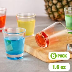 Qipecedm 6 Pack Heavy Base Shot Glasses Set, 1.6 oz Colorful Shot Glasses Bulk, Clear Shot Glass, Tequila Cups Small Glass, Shot Glasses for Whiskey, Tequila, Vodka, Spirits & Liquors