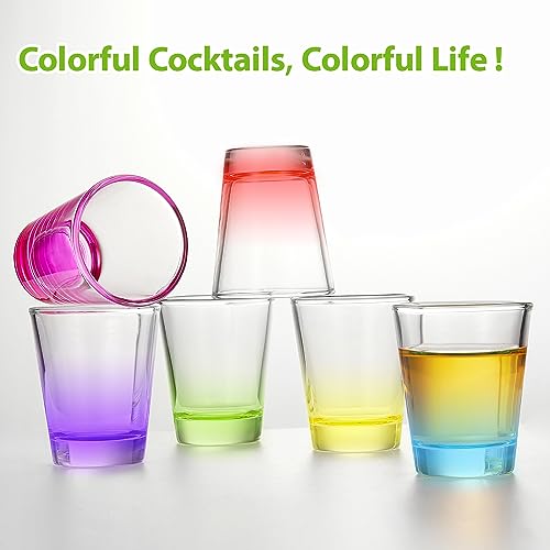 Qipecedm 6 Pack Heavy Base Shot Glasses Set, 1.6 oz Colorful Shot Glasses Bulk, Clear Shot Glass, Tequila Cups Small Glass, Shot Glasses for Whiskey, Tequila, Vodka, Spirits & Liquors