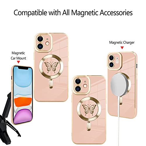 Fiyart Magnetic Case for iPhone 11 Compatible with MagSafe Wireless Charging,Cute Butterfly Phone Case with Camera Lens Screen Protector for Women Girls Men for iPhone 11 6.1"- Pink