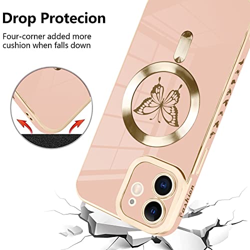 Fiyart Magnetic Case for iPhone 11 Compatible with MagSafe Wireless Charging,Cute Butterfly Phone Case with Camera Lens Screen Protector for Women Girls Men for iPhone 11 6.1"- Pink