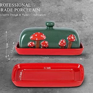 Mushroom Butter Dish With Lid For Countertop Ceramic Butterdish Red Butter Container Butter Tray Large Butter Dish Covered Butter Dish