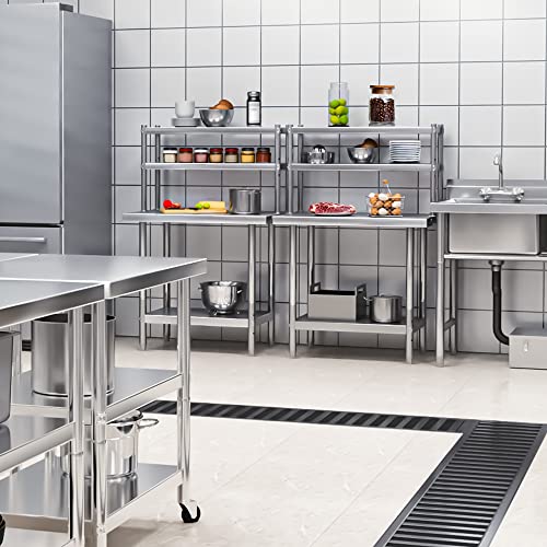 YITAHOME Stainless Steel Table with Overshelves, 48" X 24" Work Table with 48" X 12" Shelf, Metal Table Prep Table for Home Kitchen Restaurant Garage Warehouse