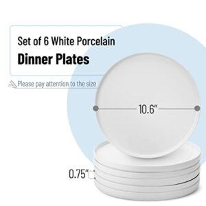 BTaT- White Dinner Plates, Set of 6, 10.6 inch, White Porcelain, White Plate Set, Plates, Dinner Plates, Plates Set, Restaurant Dishes, White Porcelain Dinner Plates, White Plates