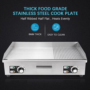 IRONWALLS Commercial Electric Griddle 29 Inch, 110V 4400W Stainless Steel Countertop Griddle Nonstick Flat Top Grill Indoor with 122 ℉-572 ℉Dual Independent Temperature Control for Restaurant Kitchen