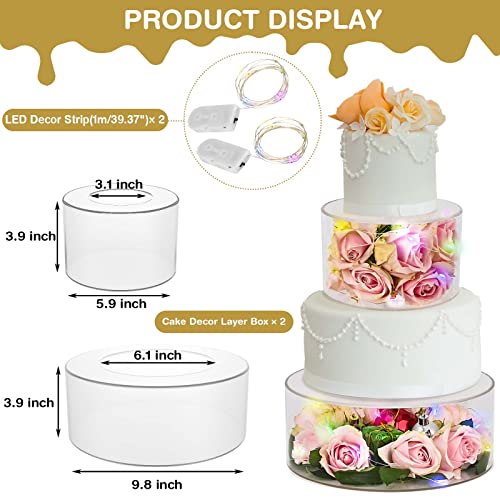 TIRYIUOU Acrylic Fillable Cake Stand 2Pcs Round Cake Riser Tier Clear Decorative Centerpiece Cake Display Boxes for Wedding Party Birthday (One 10" Dx 4" H, One 6" Dx 4" H )