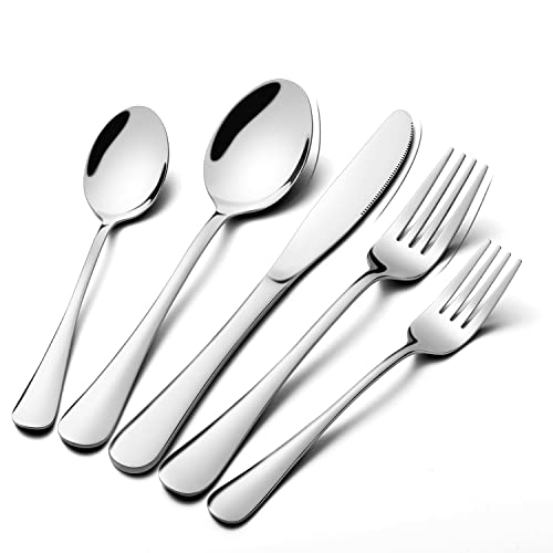 30 Pieces Silverware Set for 6, Stainless Steel Flatware Sets Includes Spoons Forks Knives, Utensils Cutlery Set Service for 6, Mirror Polished, Dishwasher Safe