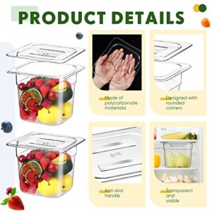 Didaey 16 Pcs Polycarbonate Clear Food Pan with Lid Bulk Stackable Food Pan Commercial Storage Pan Acrylic Food Storage Container Plastic Hotel Pan for Kitchen (1/6, 6'' Deep, 2 Quart)