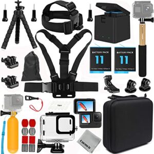 gurmoir accessories kit with battery and charger for gopro hero 11 10 9 black. waterproof housing case+selfie stick+tripod+2 battery+3-channel charger station compatible with go pro 11 10 9(pt09)